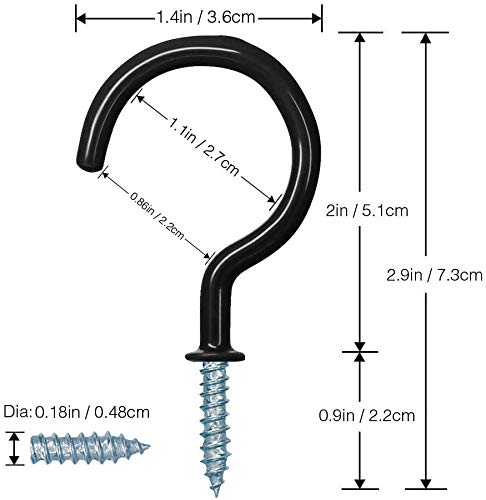 WaterLuu 20 Pack 2.9 Inch Heavy Duty Ceiling Hooks Plant Hooks Vinyl Coated Screw-in Wall Hooks, Kitchen Hooks, Cup Hooks Great for Indoor & Outdoor Use(20 Black