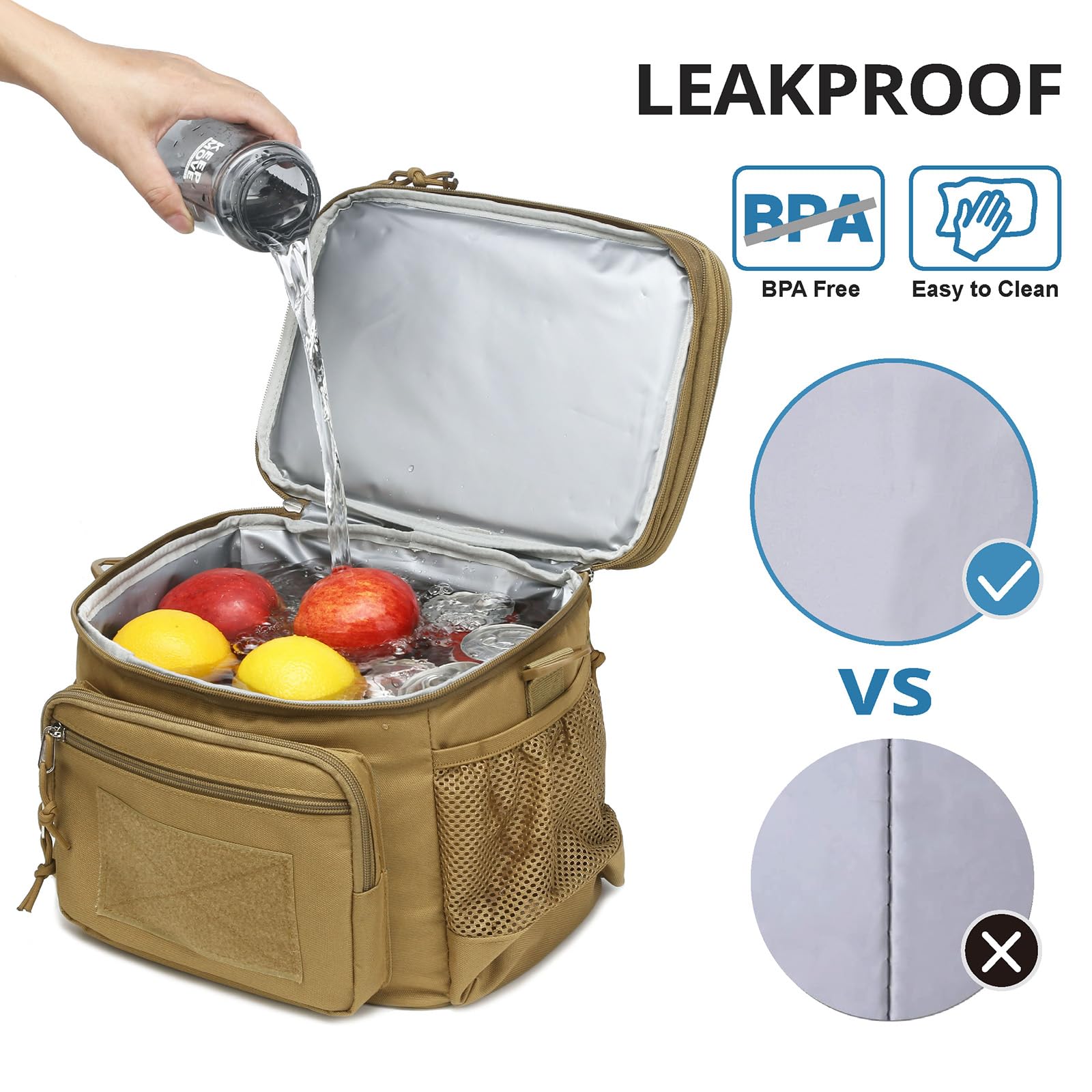 ATRIPACK Lunch Bag for Men, Double Deck Tactical Lunch Box Work with Shoulder Strap MOLLE Webbing Large Lunch Cooler Leakproof Insulated (Brown)