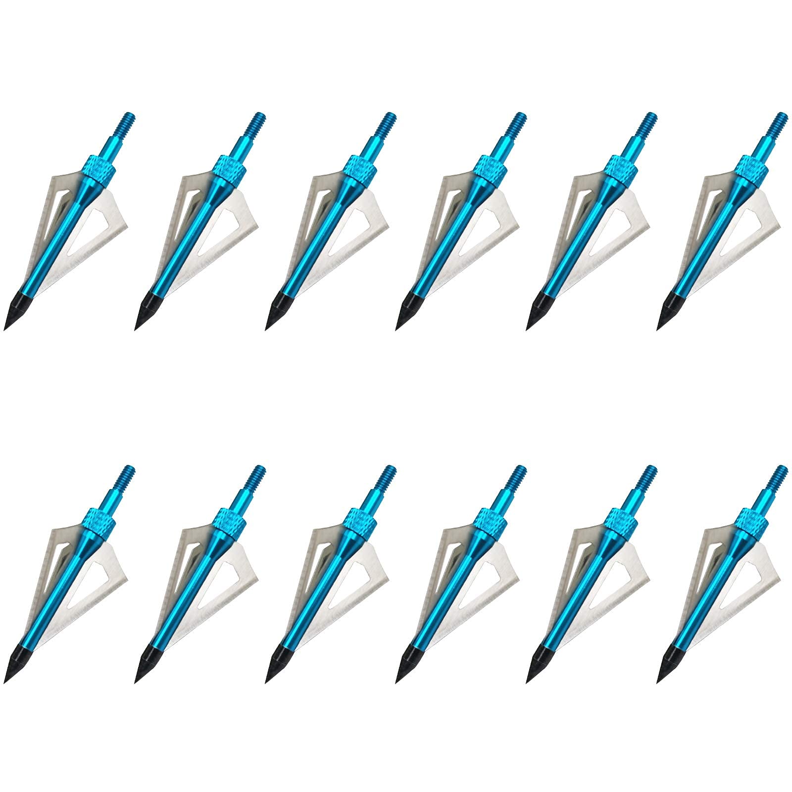 Archery Broadheads Hunting 3 Blade Archery Arrowhead 100 Gerling Threaded Spiral Head 12pcs (Blue)