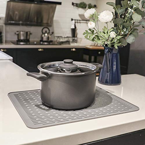 Kinlink Silicone Dish Drying Mats 2 Pack - 18x16 Large Dishwasher Safety Counter Pad for Faster Drying, Kitchen Dish / Dish Draining / Sink Mat, Heat Resistant Trivet, Grey