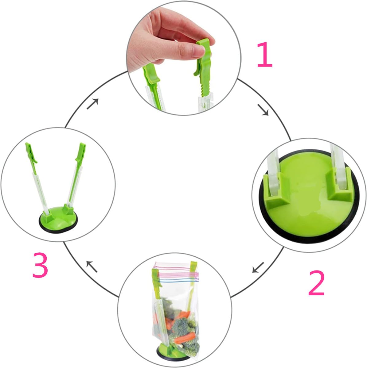 Baggy Rack Hands-Free Clip Food Storage Freezer Baggy Holder,Bag Holder For Plastic Bags Stand/Pack of 2 Green