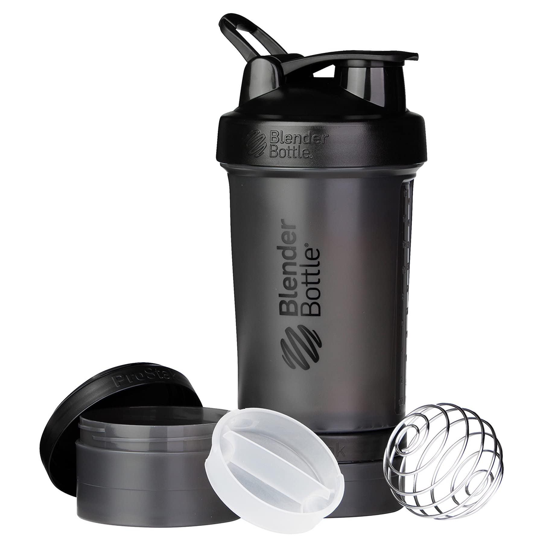 BlenderBottle Classic Shaker Bottle, 28 Ounce (Pack of 2) & Shaker Bottle with Pill Organizer and Storage for Protein Powder, ProStak System, 22-Ounce, Black