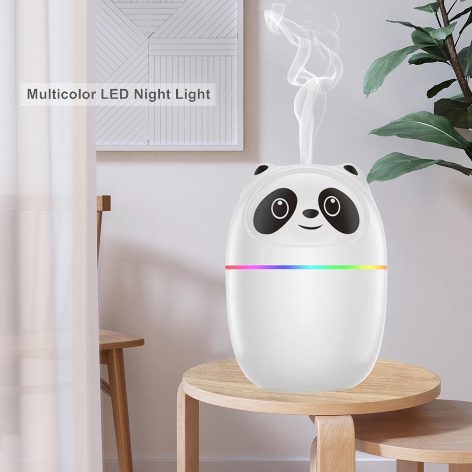 Noiseless Air Mini Humidifier, Personal Desk Humidifier Small 220ml, Cute Panda,7 Color Night Light, Auto Shut Off, Cool Mist, Easy Clean,for Plants Travel Office Bedroom Plants