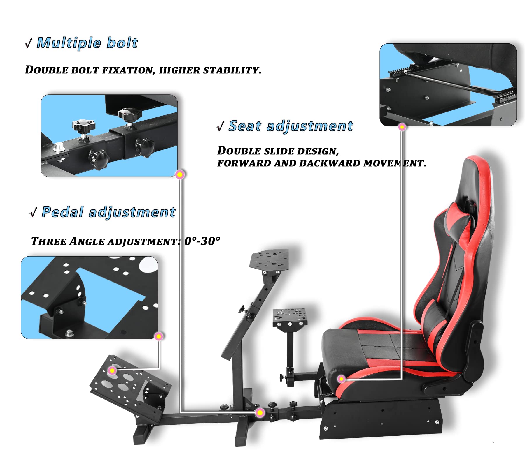 Anman G920 Racing Simulator Cockpit With Gaming Seat Fit for Logitech G25 G27 G920 G29, Thrustmaster Tx 458, T500 RS,PC, PS4 Adjustable Racing Simulator Mount Wheel Shifter Pedals NOT Included