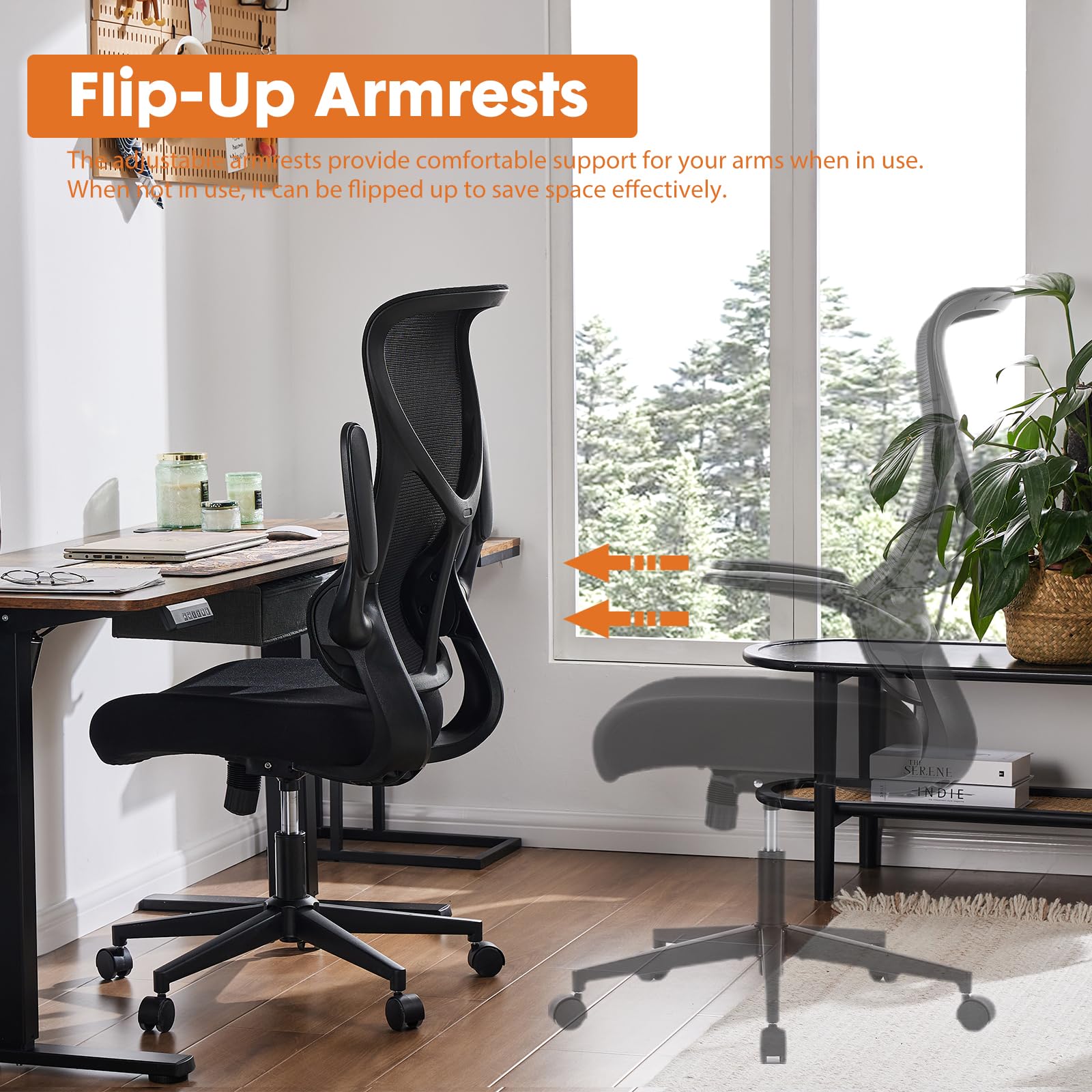 Office Chair, Ergonomic Desk Chair Computer Chair High Back Mesh Chair, Executive Home Office Chair with Flip-up Armrests, Lumbar Support, Backrest for Home Office