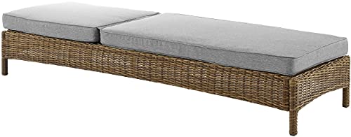 Crosley Furniture Bradenton Reclining Wicker Outdoor Chaise Lounge Chair for Patio, Deck, Backyard, Poolside, Weathered Brown with Gray Cushions