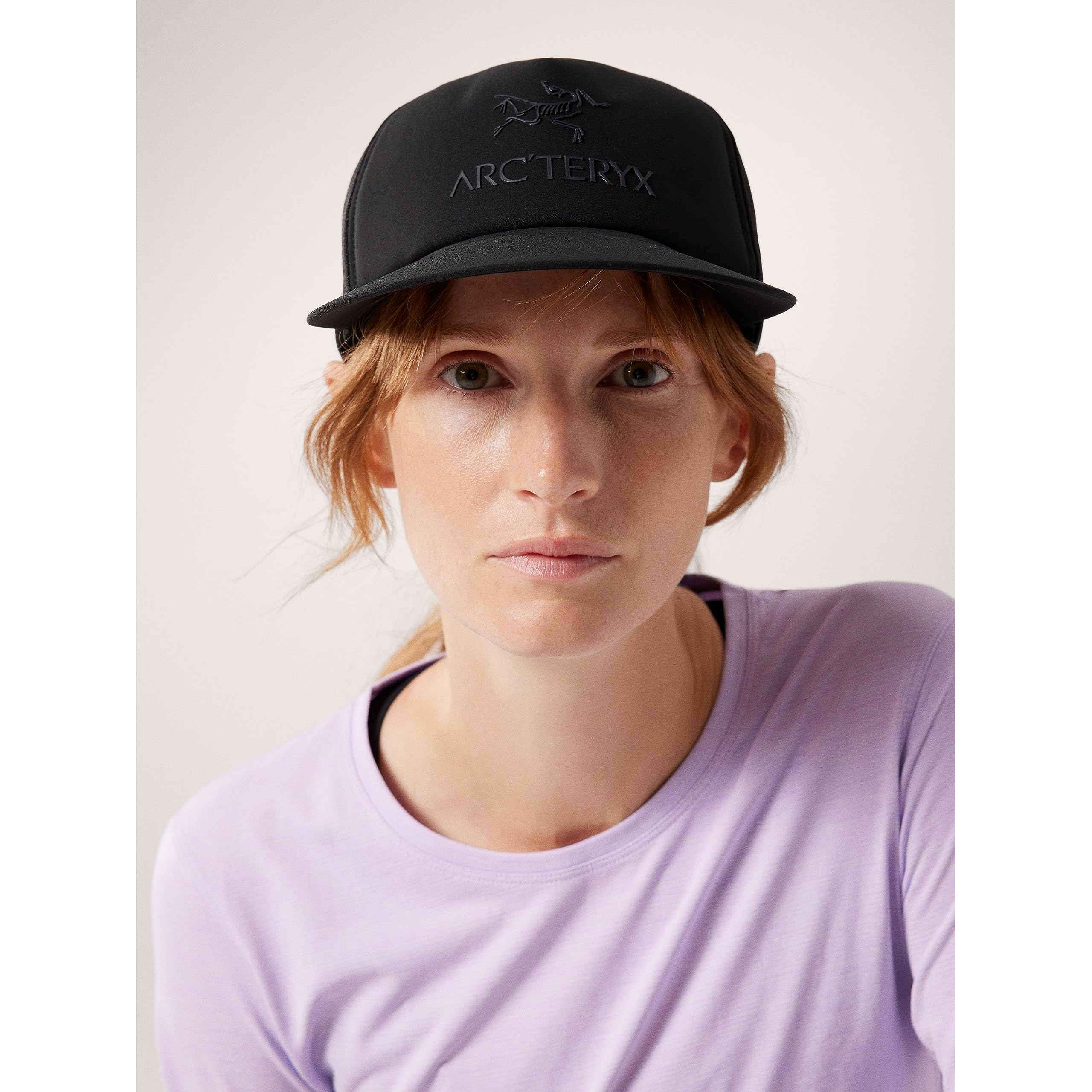 Arc'teryx Logo Flat Brim Trucker Hat | Flat-Brim Performance Trucker | Black, One Size