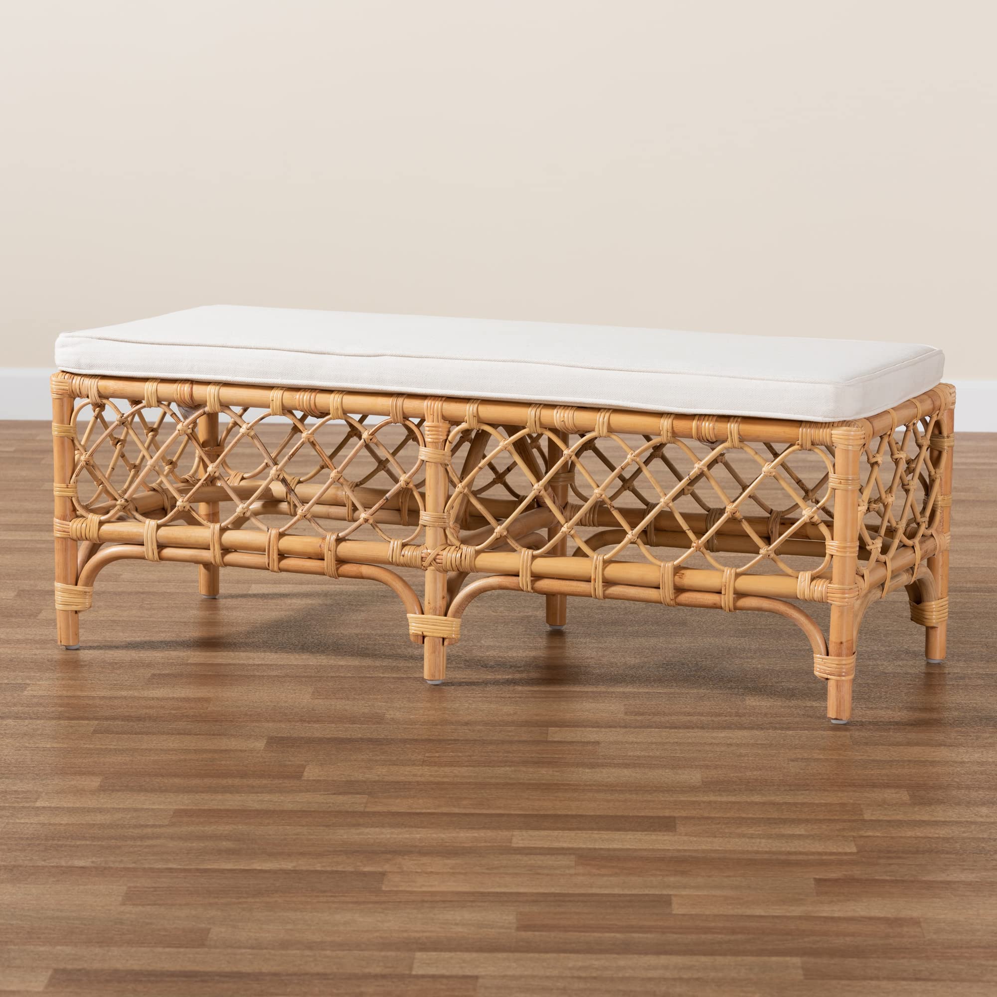 Baxton Studio Orchard Benches & Banquettes, White/Natural Brown, 48 x 18.13 x 18.25