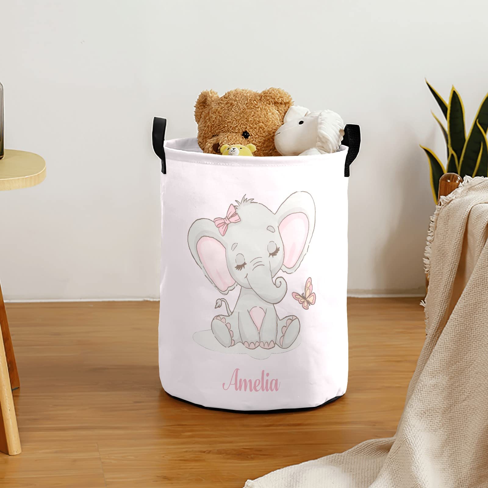 Baby Elephant Personalized Laundry Basket Clothes Hamper with Handles Waterproof,Collapsible Laundry Storage Baskets for Bathroom,Bedroom Decorative 19.7"Hx14.2"D