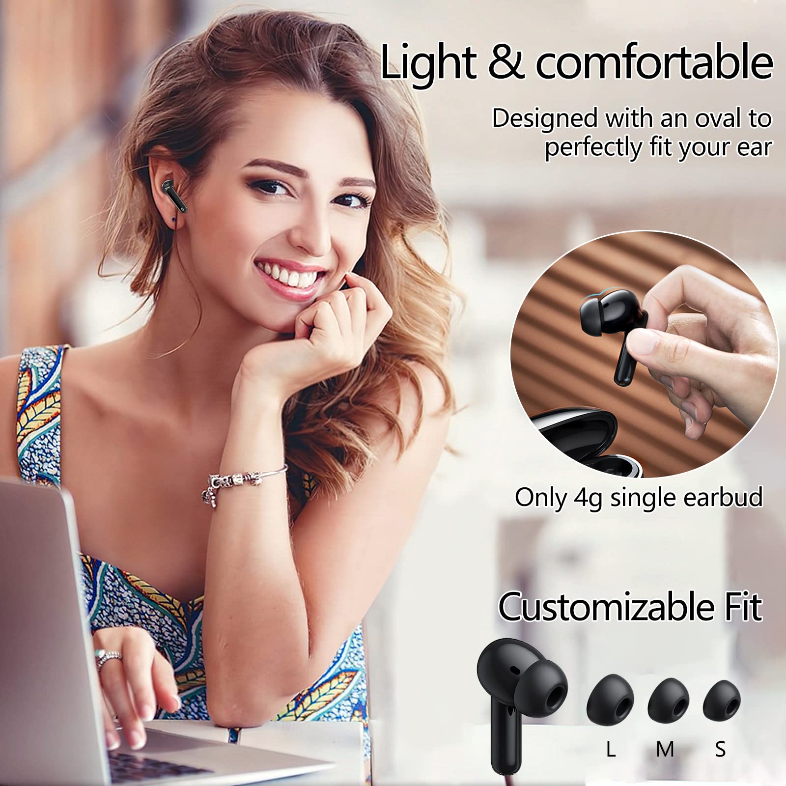 BFMODFAF Wireless Bluetooth Earbuds Microphone Active Noise Cancellation Stereo Portable with Charging case Headset IPX7 Waterproof Earphones,Sport Music Game Call ,for iPhone Android (Black)