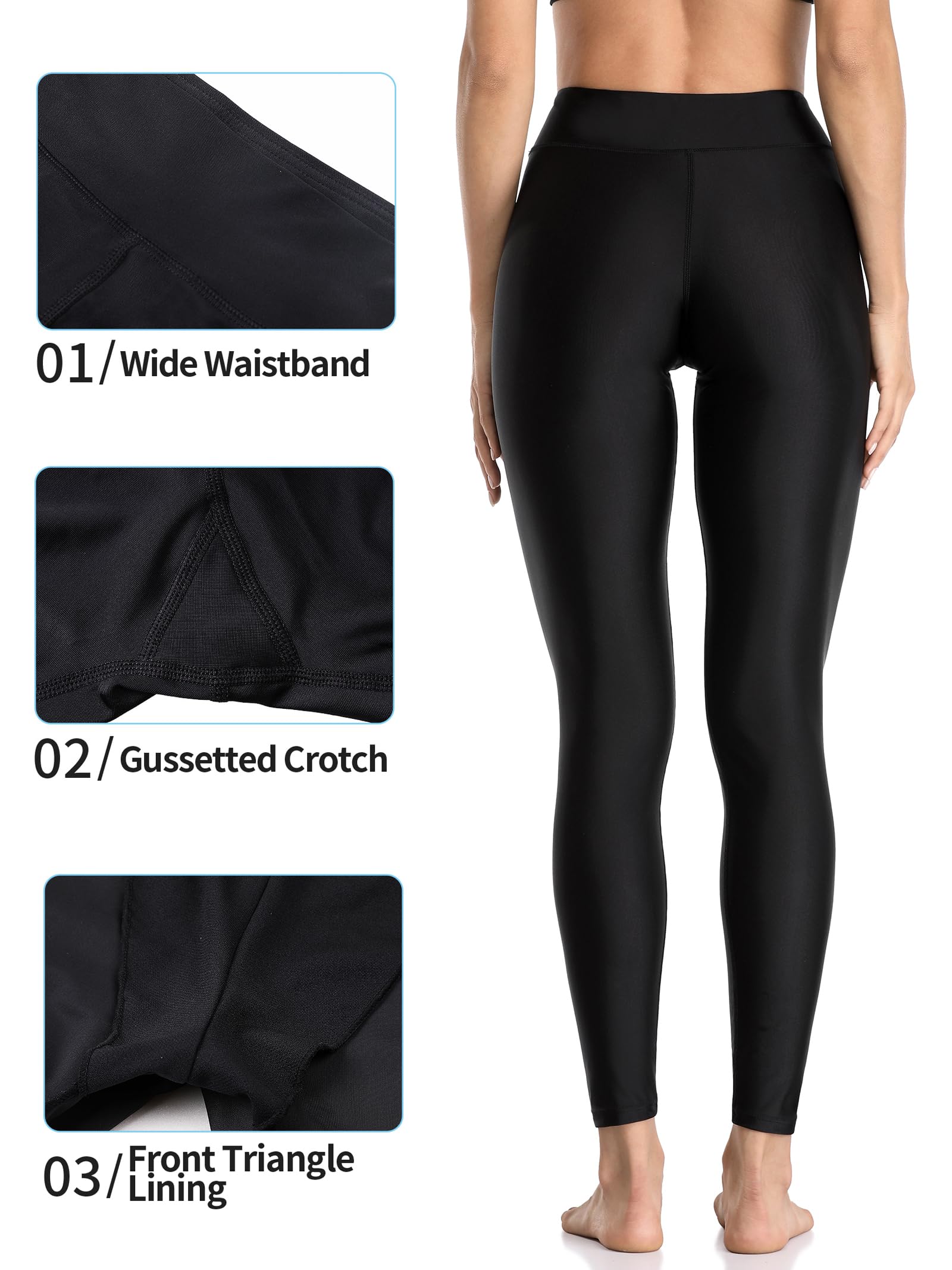 ATTRACO Women's Swim Tights Swimming Leggings Long Swimming Pants Black M