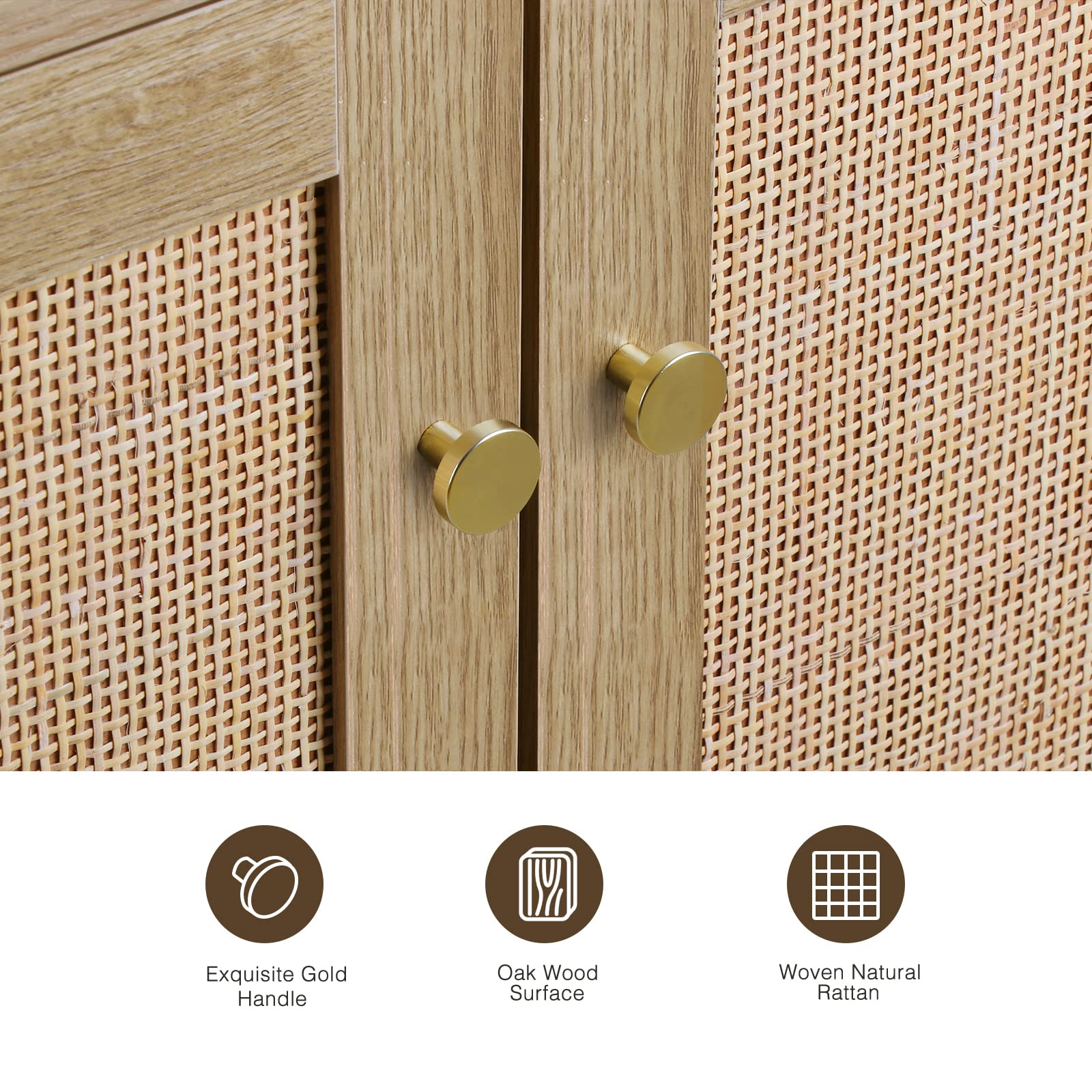 Anmytek Rattan Cabinet, 2 Door Sideboard Buffet Cabinet with Adjustable Shelf Wood Storage Cabinet for Living Room Dining Room Kitchen Hallway Entryway,H0082
