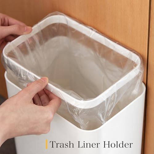 Bathroom Trash Can, Modern Slim Shape Pop-up Plastic Invisible Liner Garbage Bin for Kitchen, Bedroom, Living Room with Lid, Minimal Indoor Waste Basket with Liner Holder, 2.2 Gallon/ 8.5 Liter, White