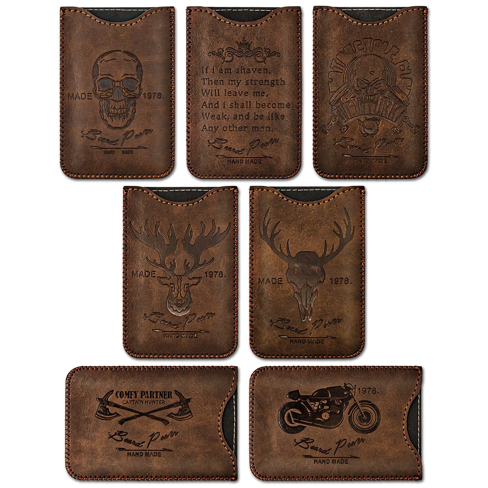 Beard Power Wooden Beard Comb & Durable Case for Men with Sexy Beard, Fine & Coarse Teeth, Pocket Comb for Beards & Mustaches,Brown Skull Design
