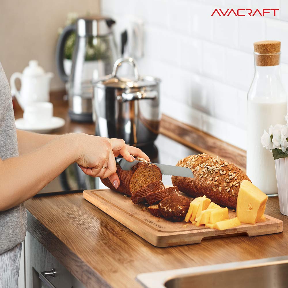 AVACRAFT Bread Knife, High Carbon German 1.4116 Stainless Steel Serrated Knife, Cake Knife, Cake Slicer, Ergonomic Wood Handle, Razor Sharp, 8 inch with Custom Storage Cover