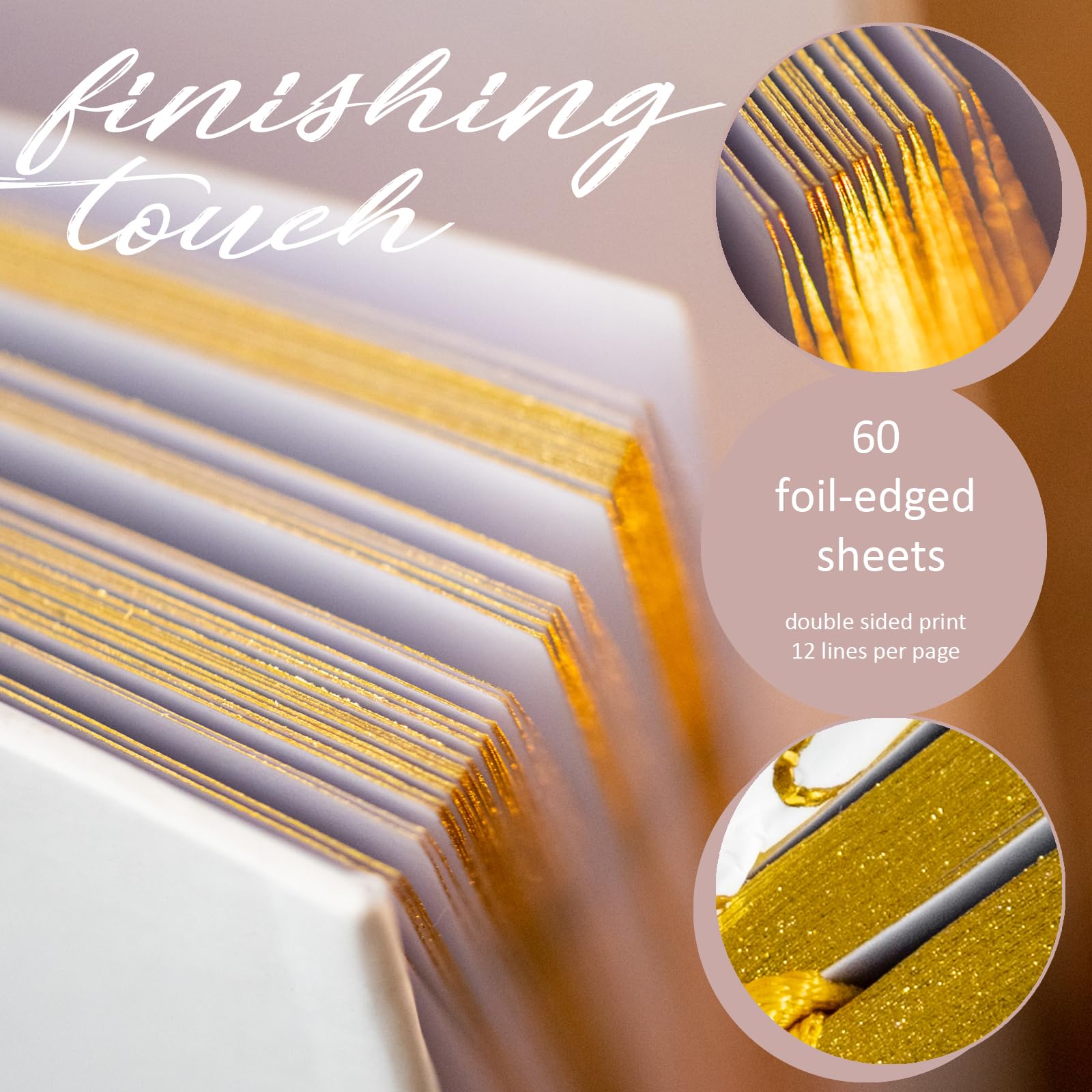 GSM Brands Wedding Guest Book, Simple Flower Bloom Line Art, 9 x 7 60 Lined Guestbook Pages, Elegant Gold Foil Embossed Design with Gold Page Edges