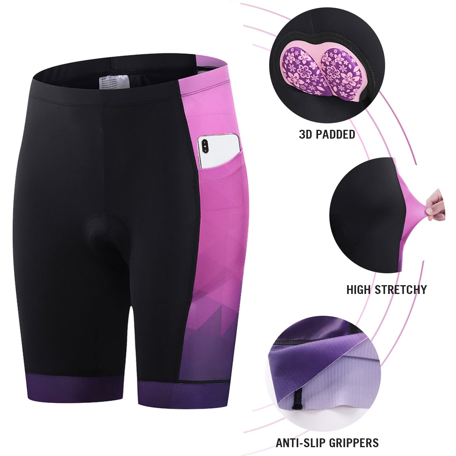 BALEAF Women's Cycling Jersey Set Short Sleeve with 3D Padded Bike Shorts Breathable Shirt Pockets Purple Size M