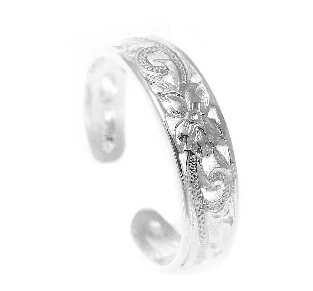 Arthur's Jewelry 925 sterling silver Hawaiian plumeria flower scroll 4mm inside cut open toe ring