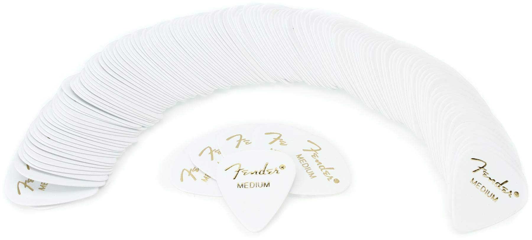 Fender Classic Celluloid Guitar Picks 351 Shape, Stocking Stuffers, Guitar Accessories, White, Medium, 144-Pack