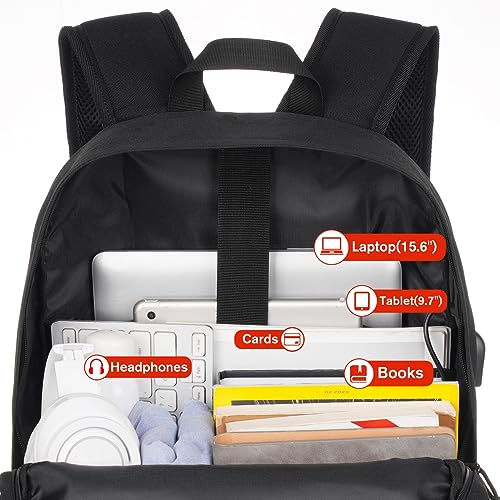 Jiauny 17 Inch School Backpack,Classic Backpack Lightweight Bookbag Scoolbag with USB Charging Port for High School Teens College Students Work Office Adult,Black