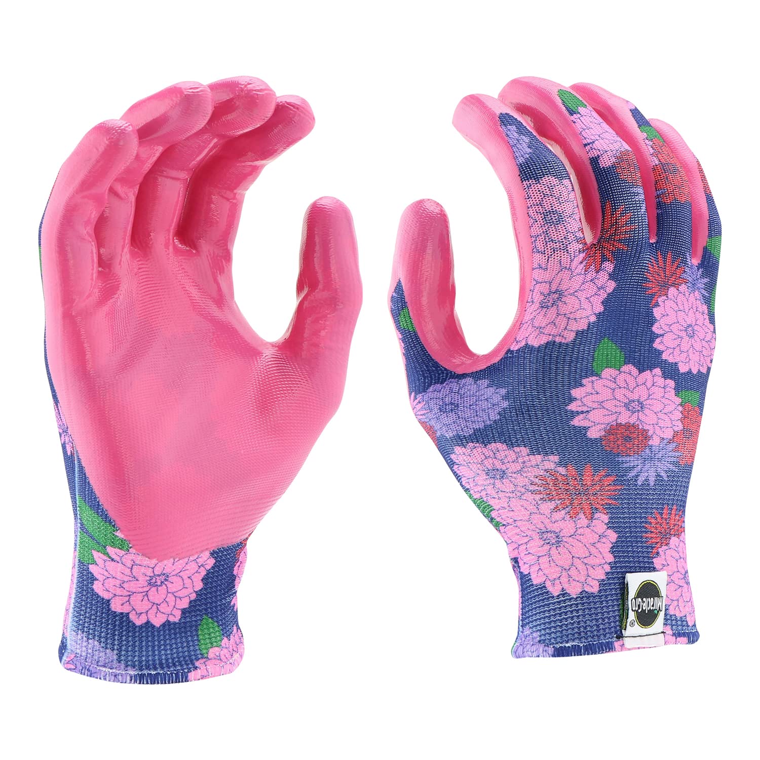 Miracle-Gro Women's Nitrile Coated Grip Floral Pattern Gardening Work Gloves, Extreme Comfort, Excellent Grip, Water Resistant, Pink/Purple, Medium, (MG37126/WML)