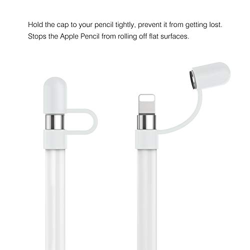 MoKo Pencil Cap Holder Fit Apple Pencil 1st Generation, USB Cable Tether and Pencil Cap, Fit New iPad 10th Generation 2022, iPad 9th/8th/7th/6th Gen, iPad Mini 5,White