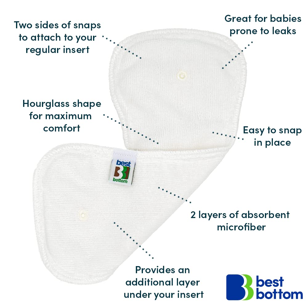 Best Bottom Microfiber Doubler | Lightweight Absorbent 2 Layer Backup with Snaps for Cloth Diaper Inserts | Machine Washable Cloth Diapers for Babies from Birth - 45 Lbs. (3 Pack, Medium)