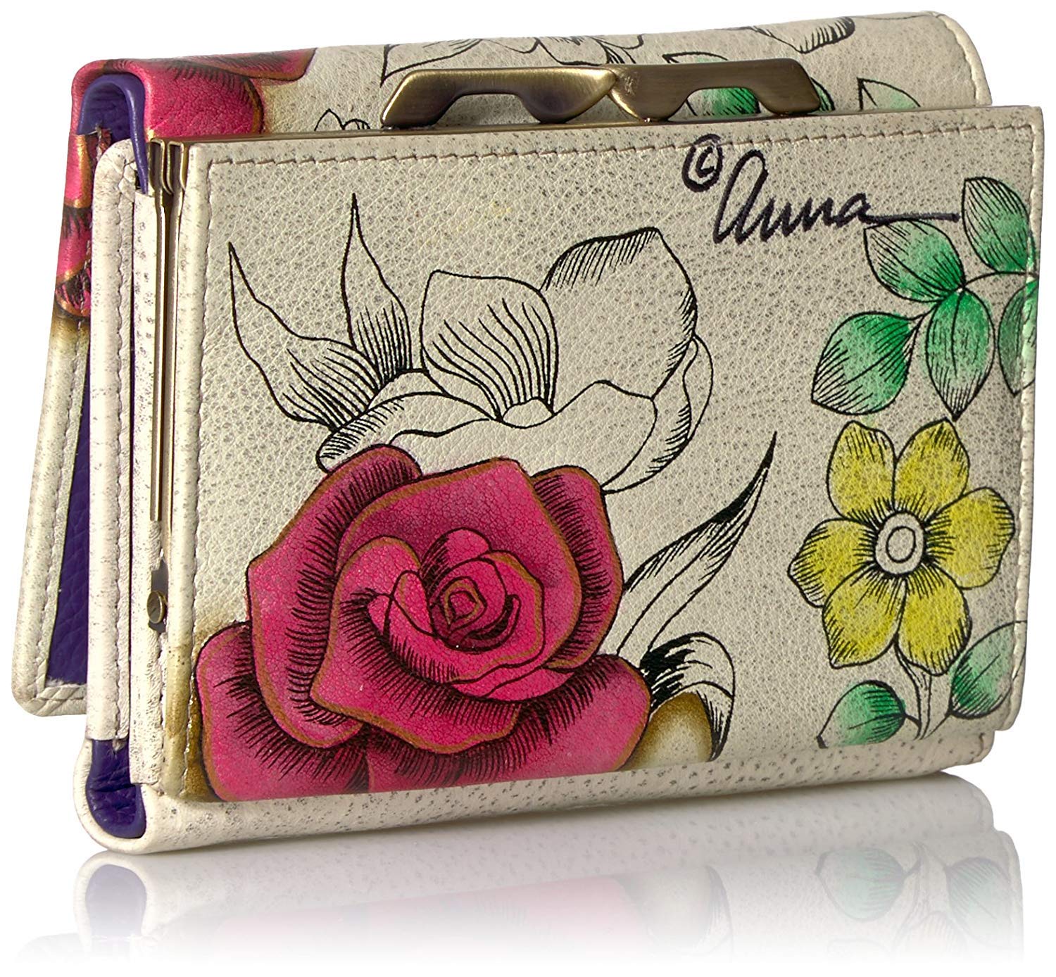 Anna by Anuschka Women's Hand-Painted Genuine Leather Ladies Three Fold Wallet - Floral Paradise
