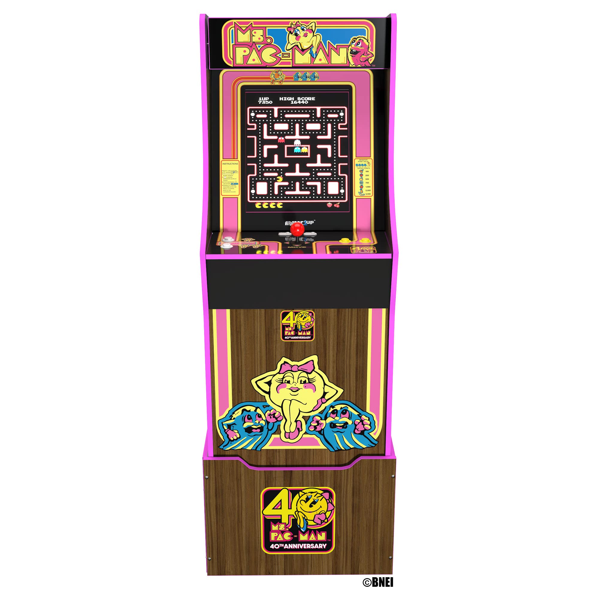 Arcade1Up Ms. Pac Man 40th Anniversary Classic 10 in 1 Coinless Arcade Video Game Cabinet Machine with Riser for Home Rec Rooms