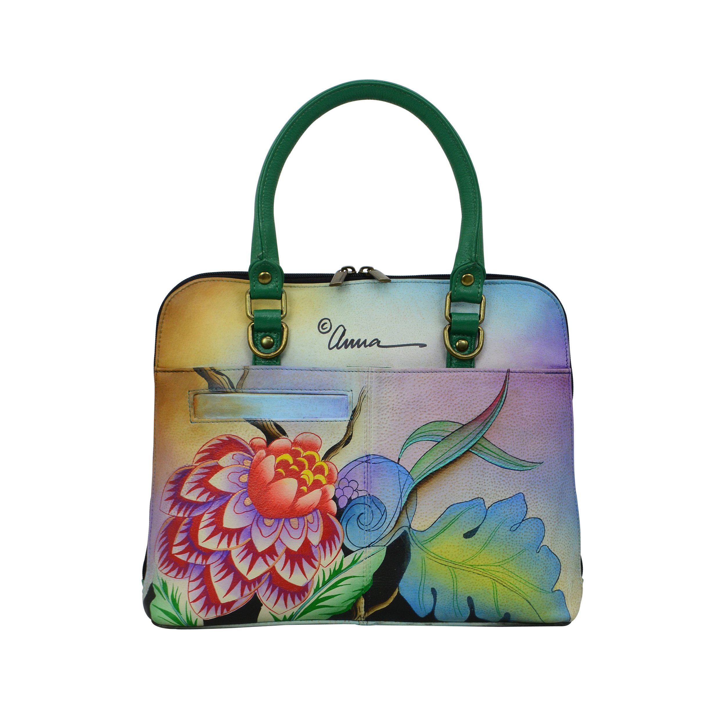 Anna by Anuschka Hand Painted Leather Slim Crossbody Satchel, WMG-Whimsical Garden