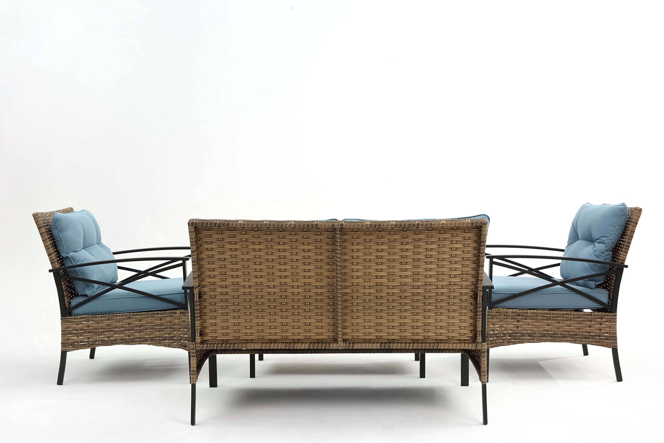 Hlcodca Outdoor Patio Furniture Sectional Sofa Set,4-Piece Rattan Wicker Dining Conversation Patio Set with Cushion & Table for Porch Yard Pool or Backyard (Blue/Garden@)
