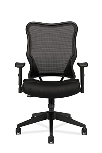 HON Wave Office Chair High Back Mesh Ergonomic Computer Desk Chair - Adjustable Arms & Pneumatic Seat Height, Synchro-Tilt Tension Lock Recline, Comfortable Cushion, 360 Swivel Rolling Wheels - Black