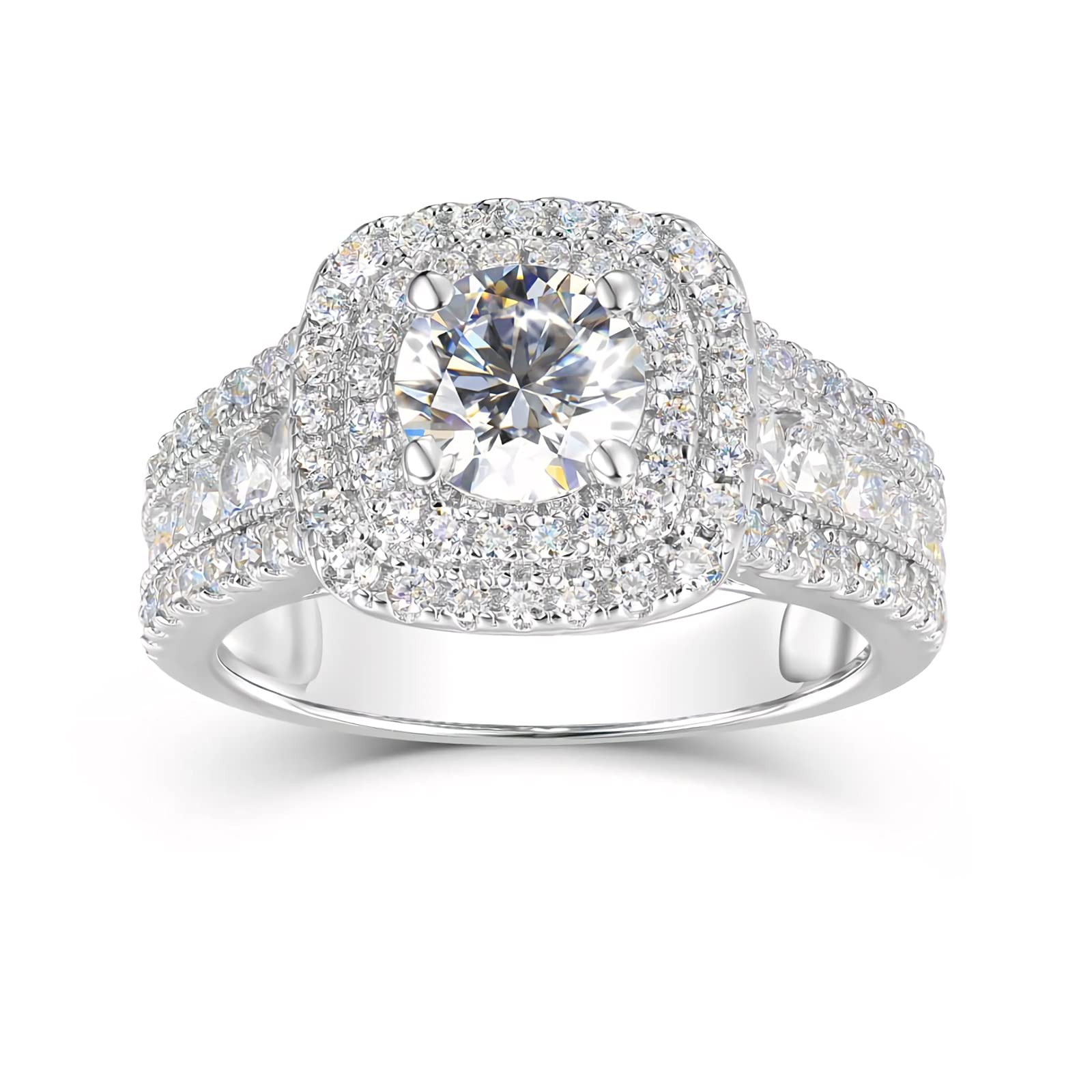 Ayafee 925 Sterling Silver 2CT Moissanite Engagement Rings for Women, Platinum Plated Silver Women's Engagement Ring for Wedding, Anniversary - Size 6