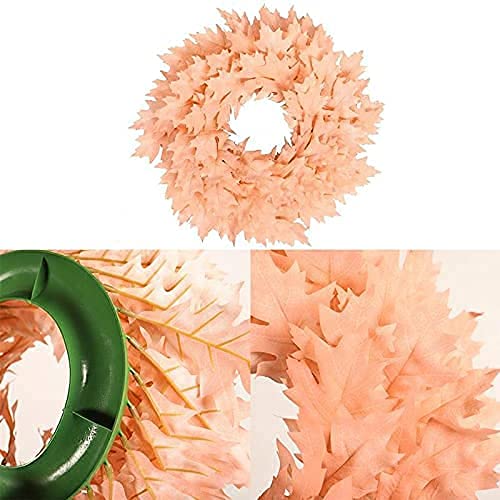 Artificial Christmas Garland 40cm Christmas Door Wreath Decorations Artificial Bodhi Leaf Hanging Garland Pink Maple Leaf Wreath Ring for Wall Window Christmas Home Deco