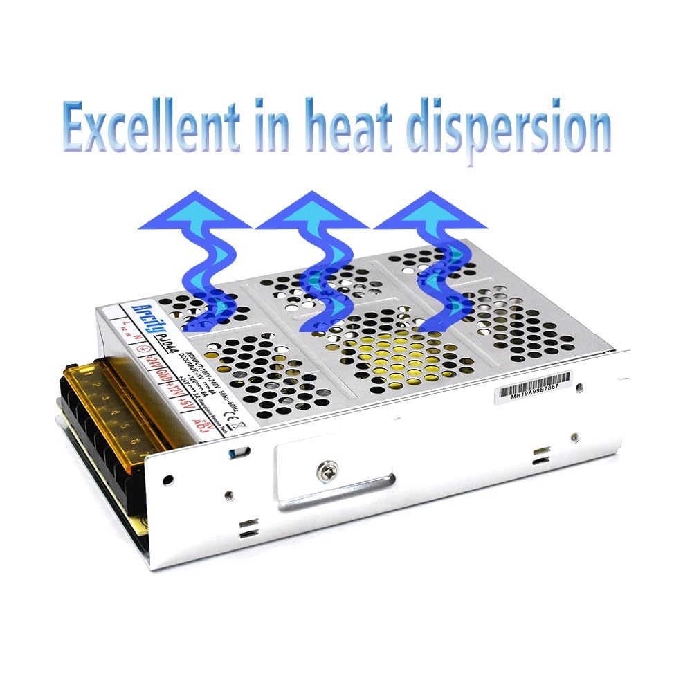 Arcity 5V 12V 24V Output Switching Power Supply Unit Adjustable for Video Multi Games Machine Console Cocktail CCTV Computer DIY Horizontal New(+5V/8A +12V/8A +24V/3A)