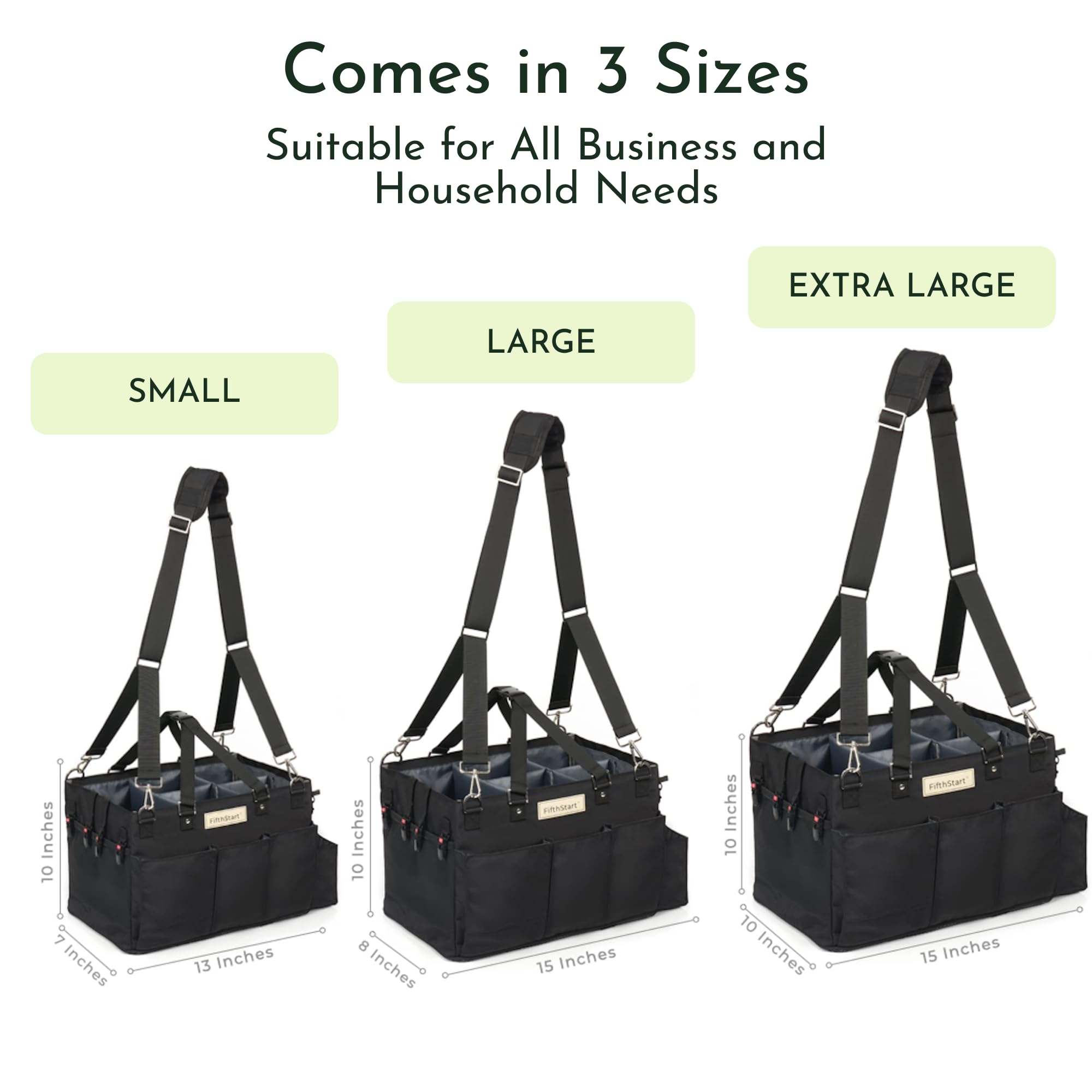 FifthStart Multiuse Cleaning Caddy with Waist & Shoulder Strap - Professional 9 Pockets Tote Bag for Housekeeping Diaper Gardening Fishing Beach Bathroom Organizer Adjustable Compartments, Black Large