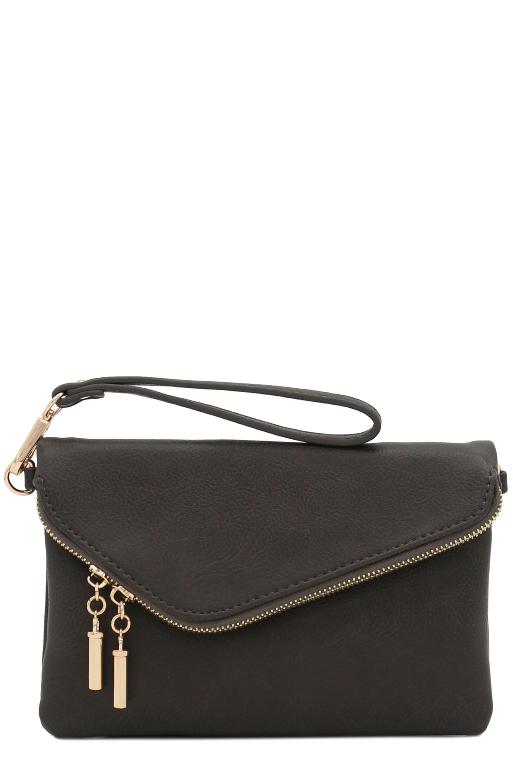 FashionPuzzle Envelope Wristlet Clutch Crossbody Bag with Chain Strap (Charcoal Grey) One Size