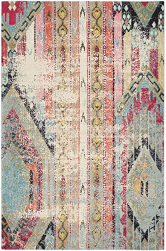 SAFAVIEH Monaco Collection Area Rug - 5'1" x 7'7", Multi, Boho Chic Tribal Distressed Design, Non-Shedding & Easy Care, Ideal for High Traffic Areas in Living Room, Bedroom (MNC222F)