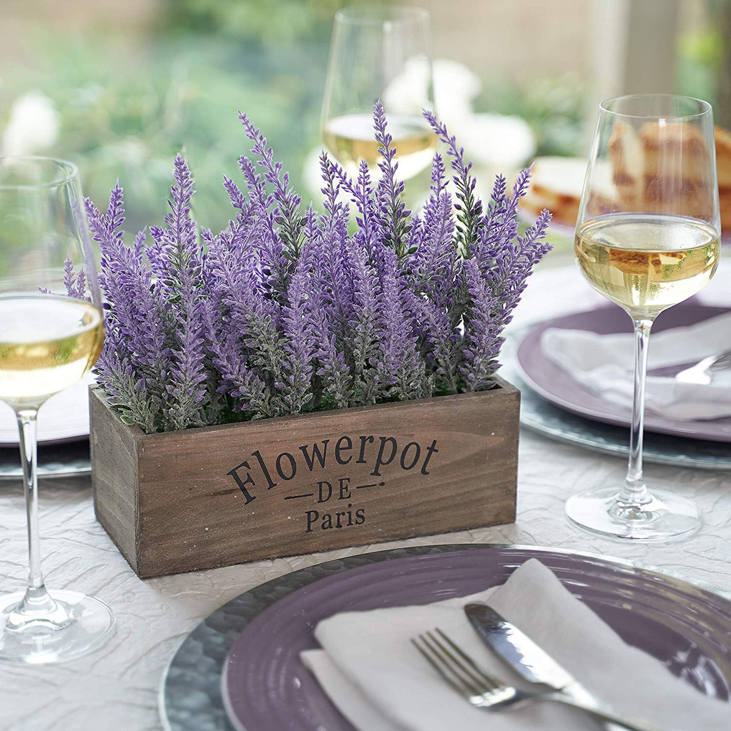 Artificial Mini Potted Flowers Plant Lavender for Home Decor Party Wedding Garden Office Patio Decoration (Wooden Pot)