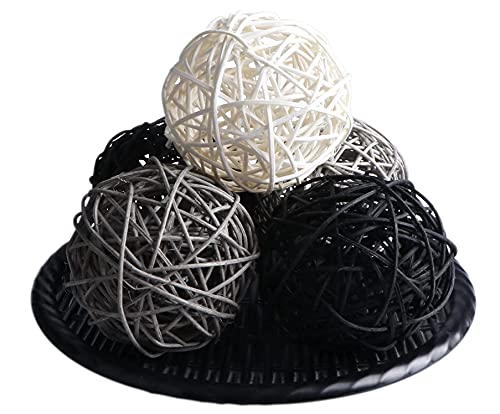 Since 15 Pieces 2inch Black White Grey Wicker Rattan Balls Sphere Orbs Vase Fillers for Christmas Party Wedding Baby Shower Garden Hanging Decor Aromatherapy Accessories