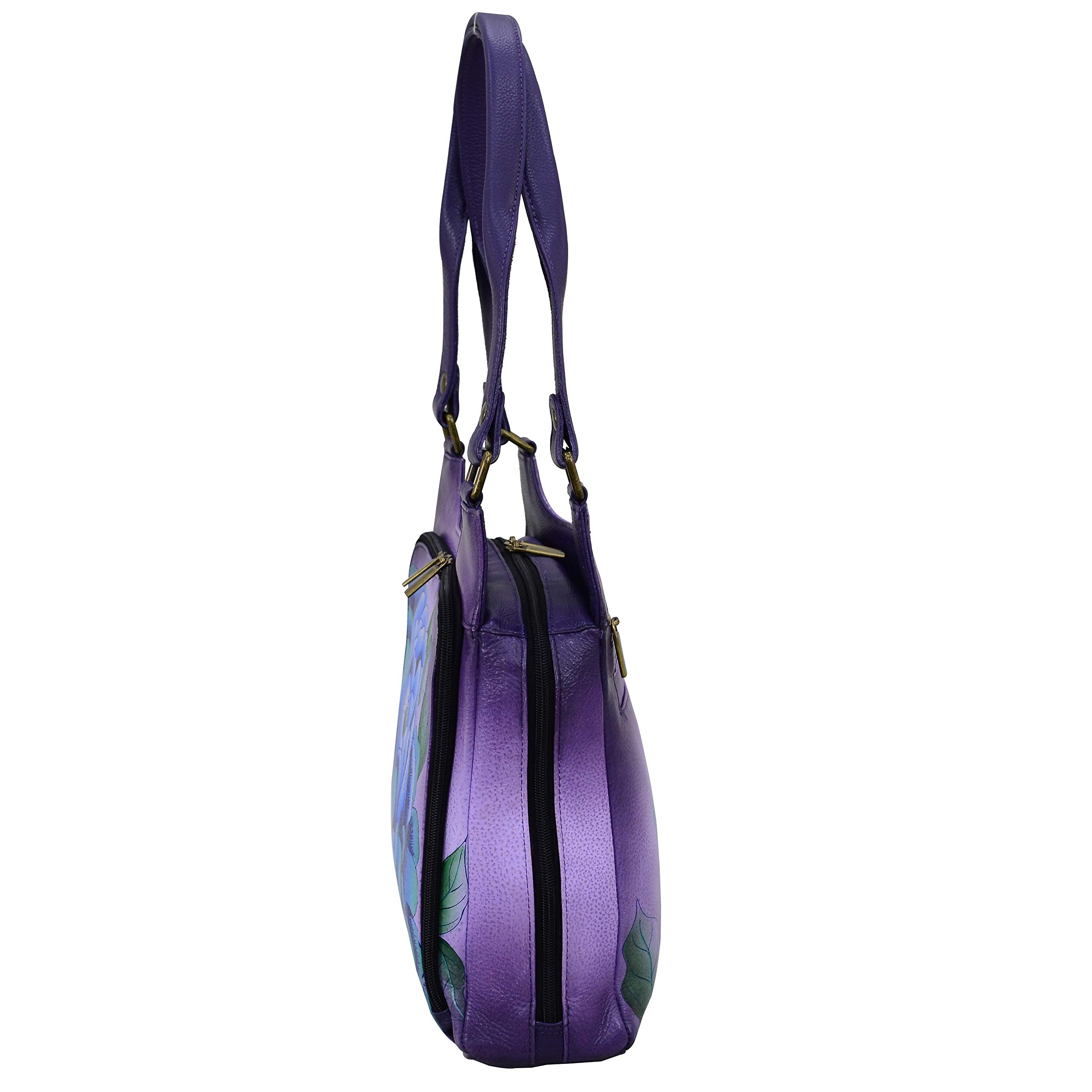 Anna by Anuschka womens Organizer Satchel Handbag Genuine Leather, Precious Peony Eggplant, One Size US