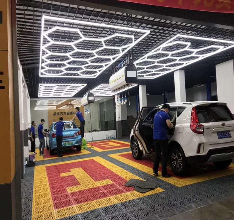 Car Detailing Hexagon Led Garage Light, 15 Hexagonal Honeycomb Grid Systems Led Shop Lights for Garage/Workshop W/White Border, IP54 AC 110V(15.88 fts x 7.98 fts)