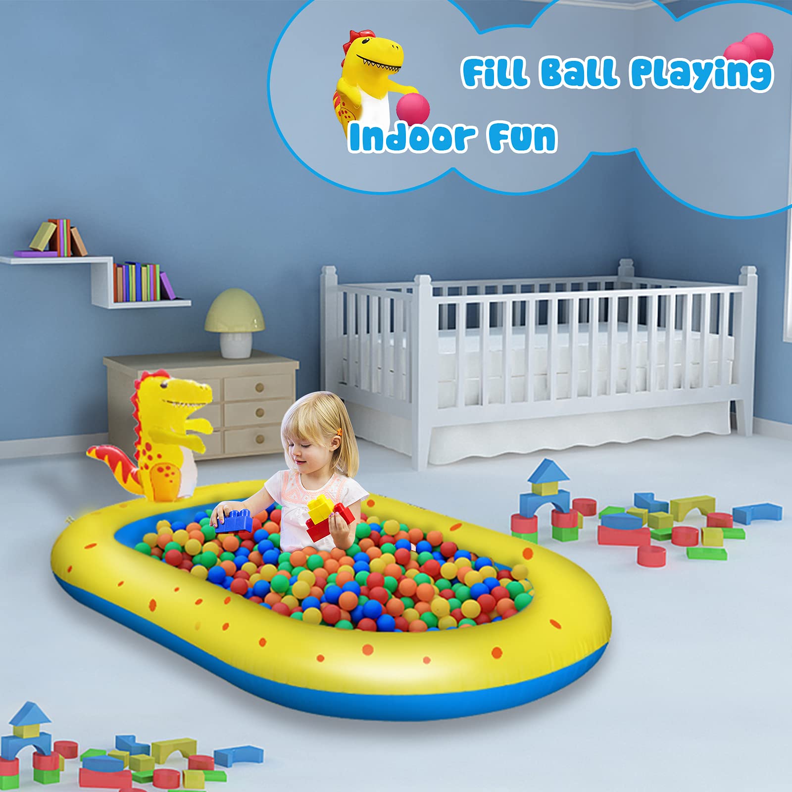 LQTTEK Inflatable Sprinkler Pool for Kids, Cute Dinosaur Kiddie Pool, 3-in-1 Backyard Splash Pad Swimming Outdoor Water Toys for Toddlers