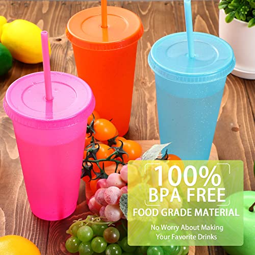 Honeydak Tumbler with Straw and Lid Bulk Water Bottle Iced Coffee Travel Mug Reusable Plastic Cups for Parties Birthdays 24-27 oz(Cute Colors,15 Pack)
