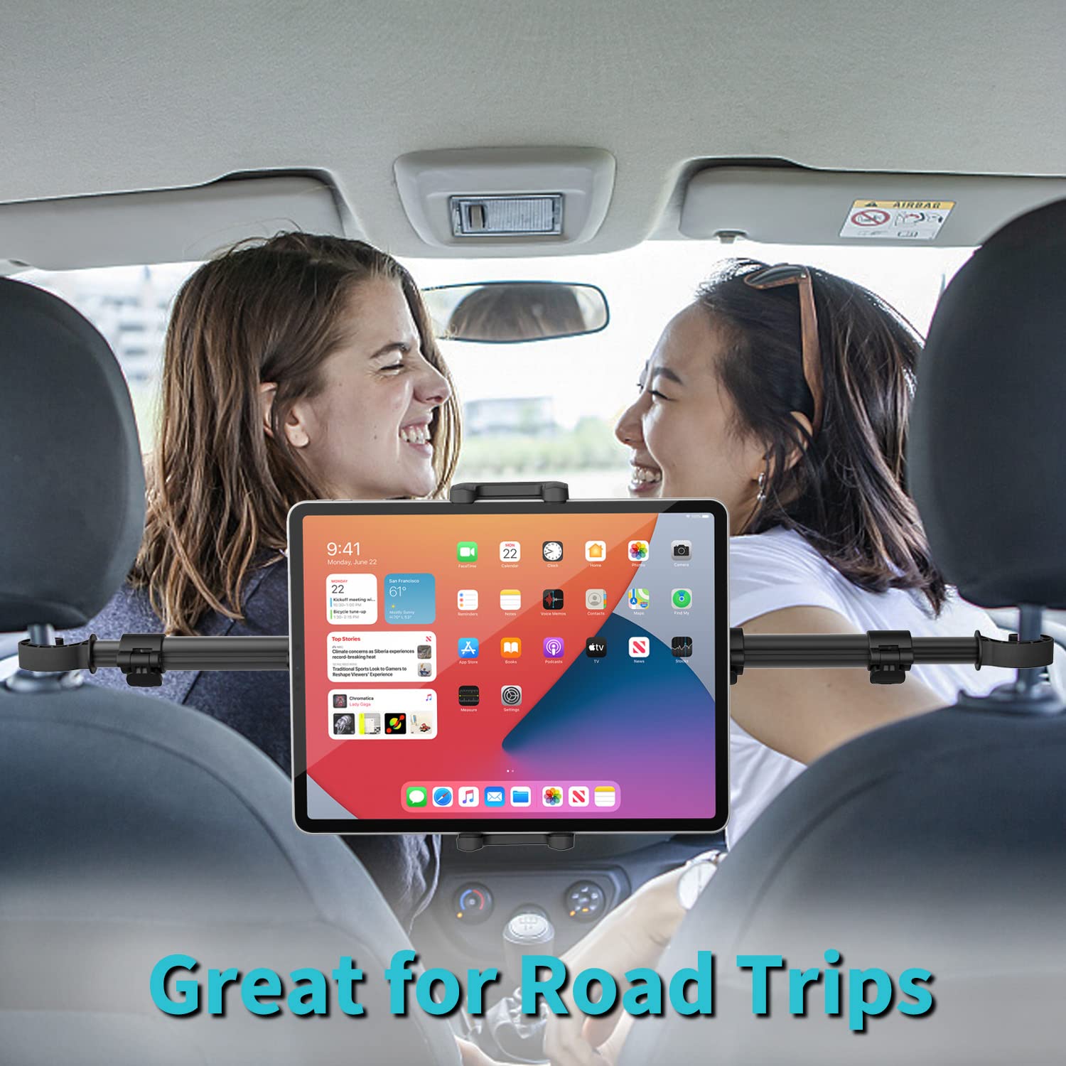Car Headrest Tablet Mount, 32.67 inch Between Seat iPad Holder, Aozcu Back Seat Stretchable Long Arm Phone Stand, Backseat Mount for kids Fits iPad Pro 12.9 Air Mini, Galaxy Tabs, Switch,4-13" Devices