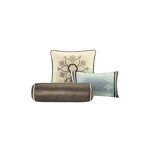 Madison Park Cozy Comforter Set Casual Modern Design All Season, Matching Bed Skirt, Decorative Pillows, King (104 x 92 in), Blue, 9 Piece