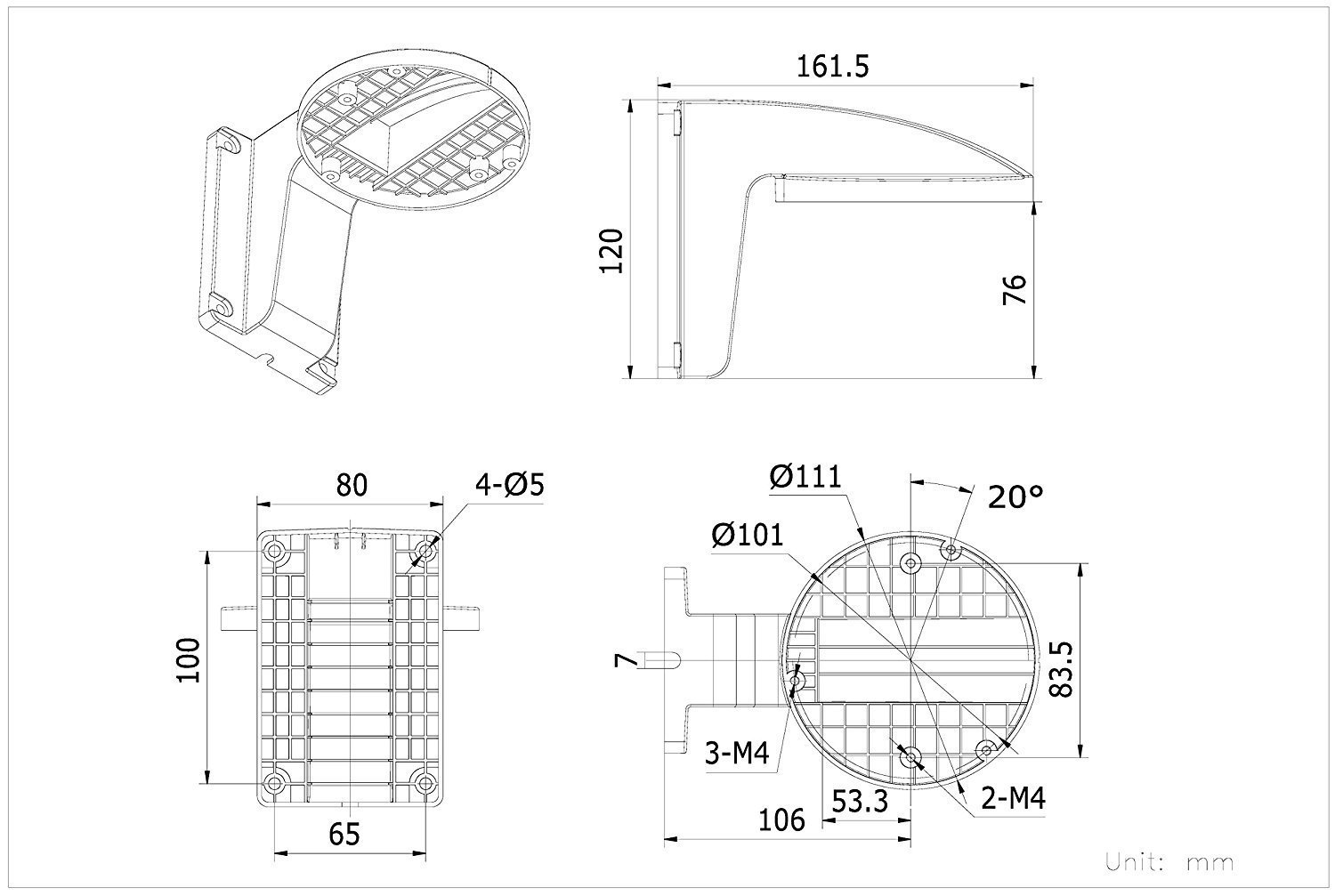 Real HD DS-1258ZJ LTB348 WM110 Wall Mount Bracket Compatible with Outdoor Indoor Fixed Lens Dome IP Camera DS-2CD2143G0-I, DS-2CD2143G2-I, DS-2CD2183G0-I, DS-2CD2183G2-I