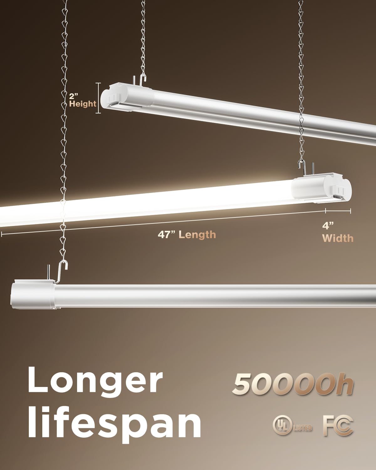 Sunco Linkable LED Utility Shop Light, 4500 LM, 5000K Daylight, 4 FT, 48 Inch Integrated Fixture for Garage, 40W Equivalent 150W, Surface + Suspension Mount, White 2 Pack