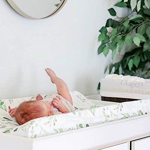 Stretchy Changing Pad Cover β Ultra Soft Diaper Changing Pad Table Sheets for Girls Boys Pure Cotton Safe and Snug Cradle Sheets Machine Washable Fit 32"/34'' x 16"Pad (Green Leaf)