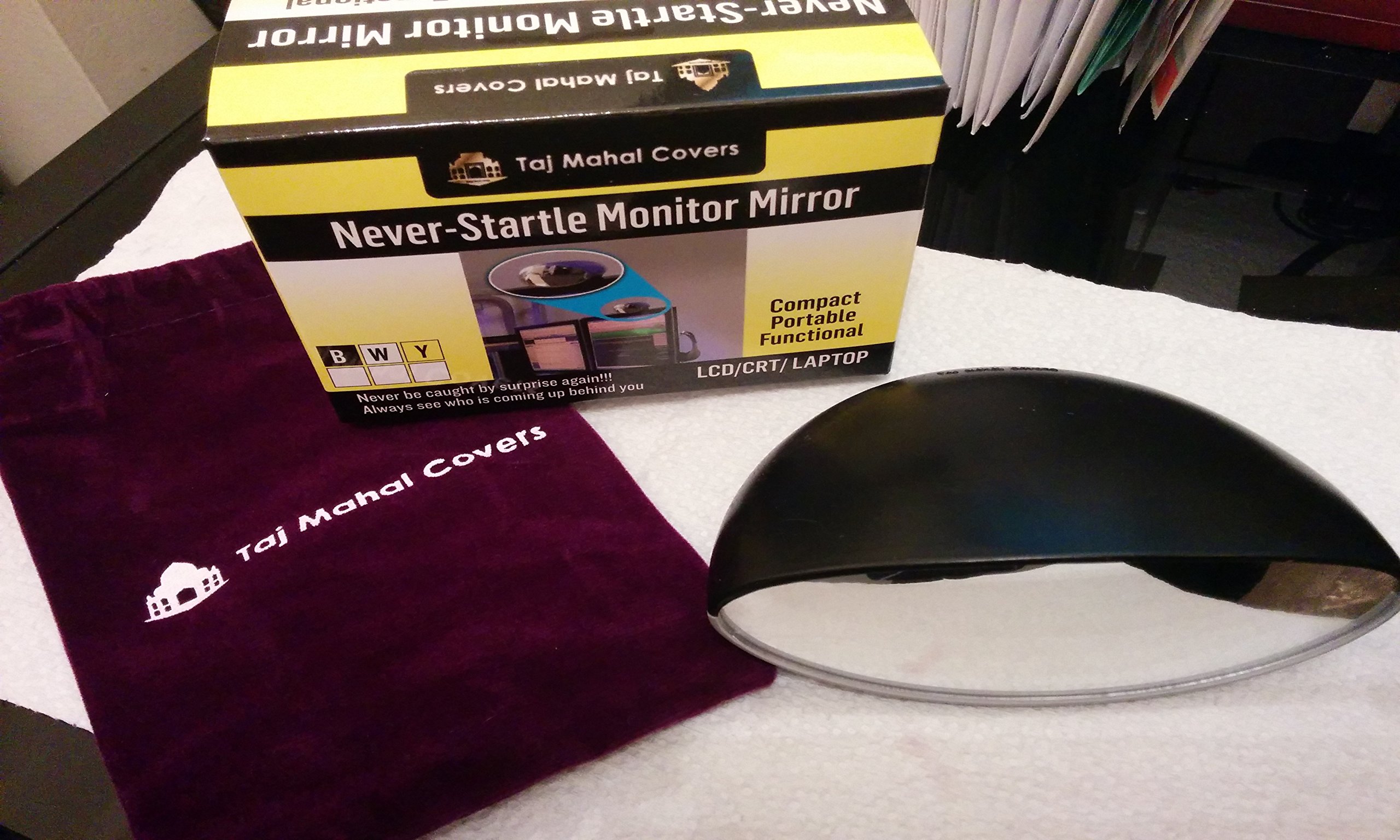 Rear View Computer Monitor Mirror, Fits Regular Flat Screen LCD Monitors with Magnifier - No Adhesive or Hard Clip - for Cubicle & Home - with Wide-Angle Convex Viewing Area so You Never Miss a Thing